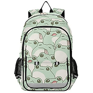 Glaphy Cute Frog Pattern Backpack Lightweight Laptop Backpack Student Travel School Bag with Reflective Stripes