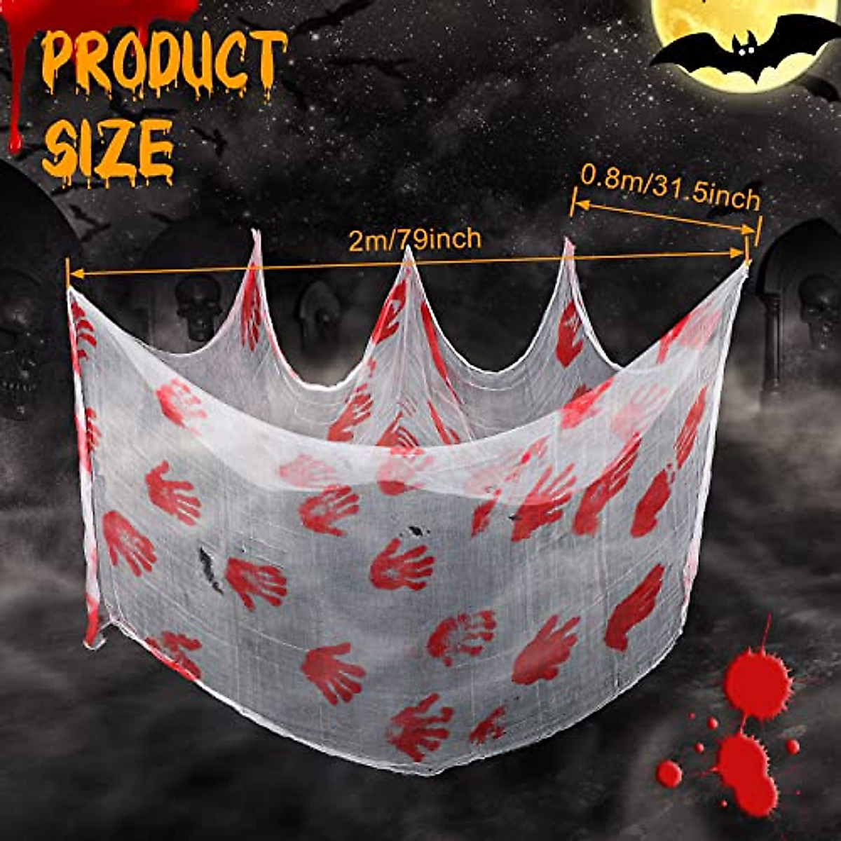 Tatuo 6 Pack Halloween Creepy Cloth Decorations 30 by 72 Inch Spooky Halloween Netting Gauze Fabric Spider Web Cheesecloth for Party for Home Outdoors(White,Bloody Hands)