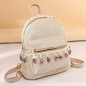 Lightweight Straw Crochet Backpack Hollow Out Drawstring Shoulders Bag for Women (B-Light Khaki, one size)