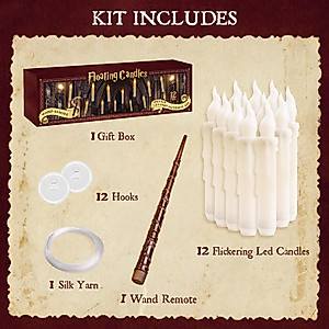 Halloween Decorations - 12Pcs Floating Candles with Wand - Flickering Warm Light Flameless Hanging Candles Set Decor for Indoor Home Bedroom