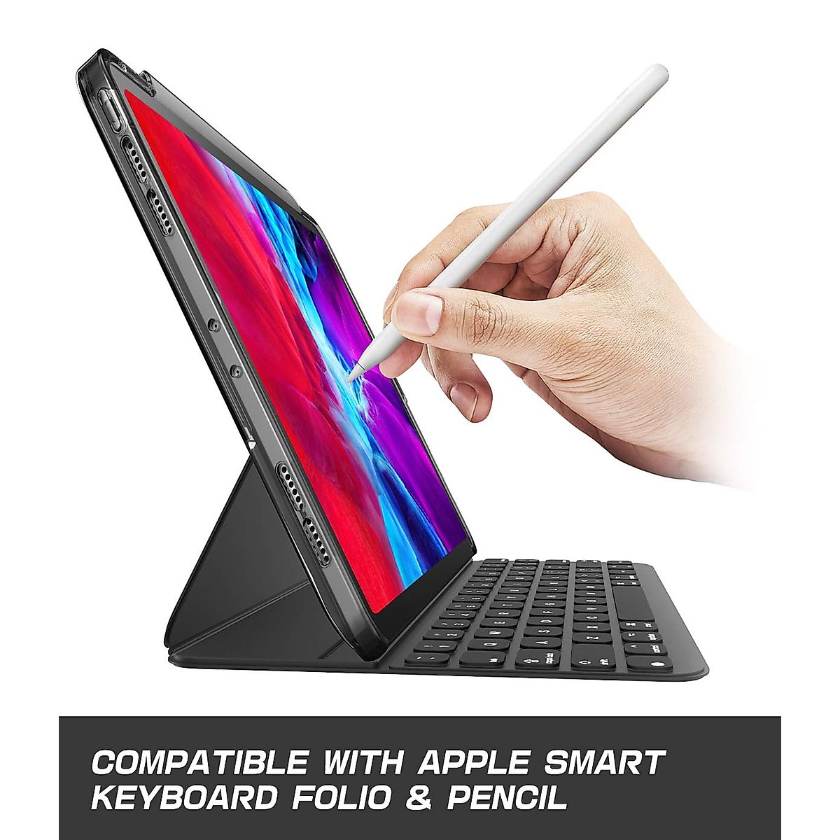 i-Blason Halo Series Case for New iPad Pro 12.9 Inch (2020/2018 Release), [ONLY for use with Smart Keyboard Folio; Compatible with Official Smart Folio] Clear Protective Case with Pencil Holder, Black