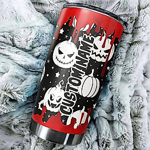 GBEELANA Personalized Name Halloween Tumbler Cup with Lid, Halloween Home Decor Kitchen Double Wall Vacuum Insulated Travel, Stainless Steel Coffee Tumbler Cup