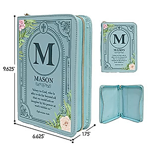 9.6x6.6 Inch Personalized Bible Cover, Custom Bible Cover – Personalized Leatherette Bible Cover and Carrying Case with Handle, Womens Bible Case - Teal (Design 4)