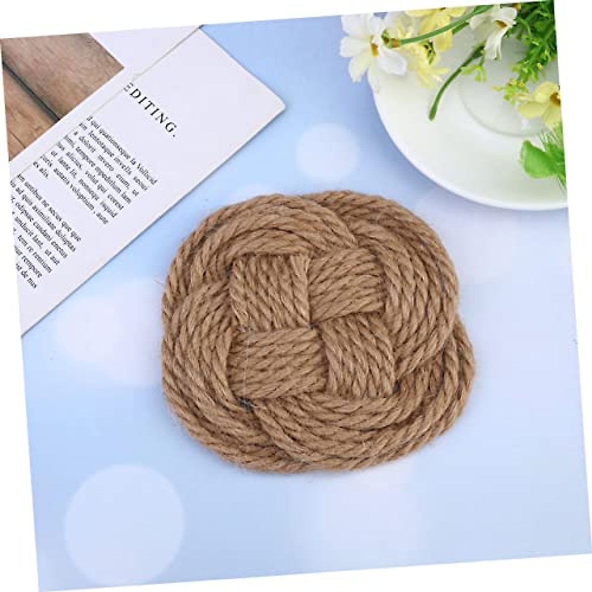 VOSAREA Table Coasters for Drinks Placemats Round Coasters for Drinks Absorbent Simple Cup Mat Cotton Placemat Cotton Rope Cup Coasters Cotton Cup Mat Cup Mat Handmade Home Placemat Jute