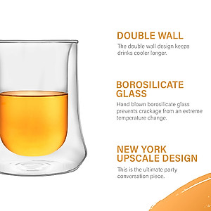 JoyJolt Cosmo Double Wall Whiskey Glasses – Set of 2 Double Wall Tumbler, Ideal for Old Fashioned, or Sweet Manhattan Cocktails –Eminent Brandy Glass for Party – 10 oz Scotch Whiskey Glasses