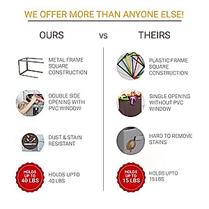 OrganizeME 3 Pack Stackable Clothes Storage Bin Metal Frame Collapsible Storage Box Foldable Bin For Blankets Cloths Comforters Closet Organiser Sturdy Handle Design with Clear Window (Graphite Grey)