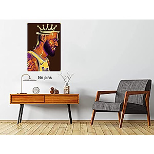 Lebron James Poster, Crowned King Lebron James Lakers Canvas Wall Art Print, Basketball Star Sports Inspirational Poster for Men Boys Bedroom Decor, (16"x24"-No Frame), The Best Gift for Sports Fans