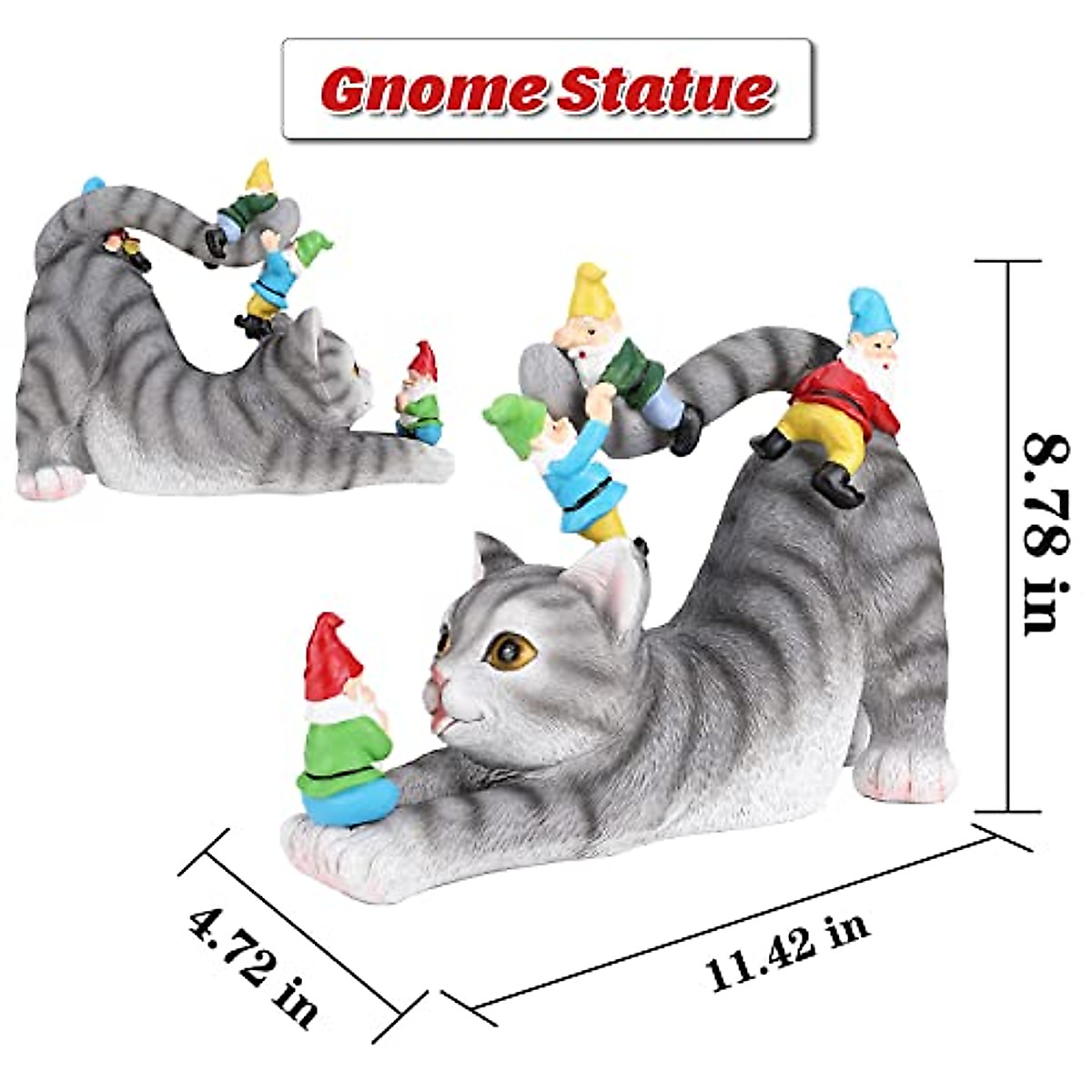 Ovewios Garden Gnome Statue Outdoor Decor - Cat Garden Gnome Statues Yard Art for Home Indoor Outdoor Patio Lawn Cat Gifts