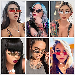 LASPOR Fire Flame Sunglasses for Women Men Retro Wave Rimless Glasses Vintage Fire Shape Gold Metal Frameless Eyewear (Red No.2)