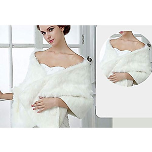 Mydio Faux Fur Shawl Wrap Stole Cape，Shawl Wrap Faux Fur Scarf Stoles for Wedding Dresses (White)