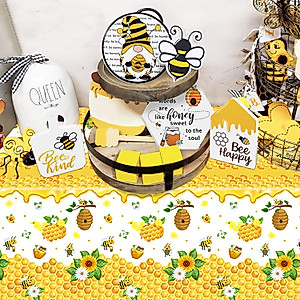 4 Pack Bee Tablecloth Happy Bee Day Tablecloths Rectangle Honey Bees Bumble Table Cover Bee Theme Party Tablecloth for Bee Baby Shower Bee Birthday Party Decorations 51 x 86 Inch