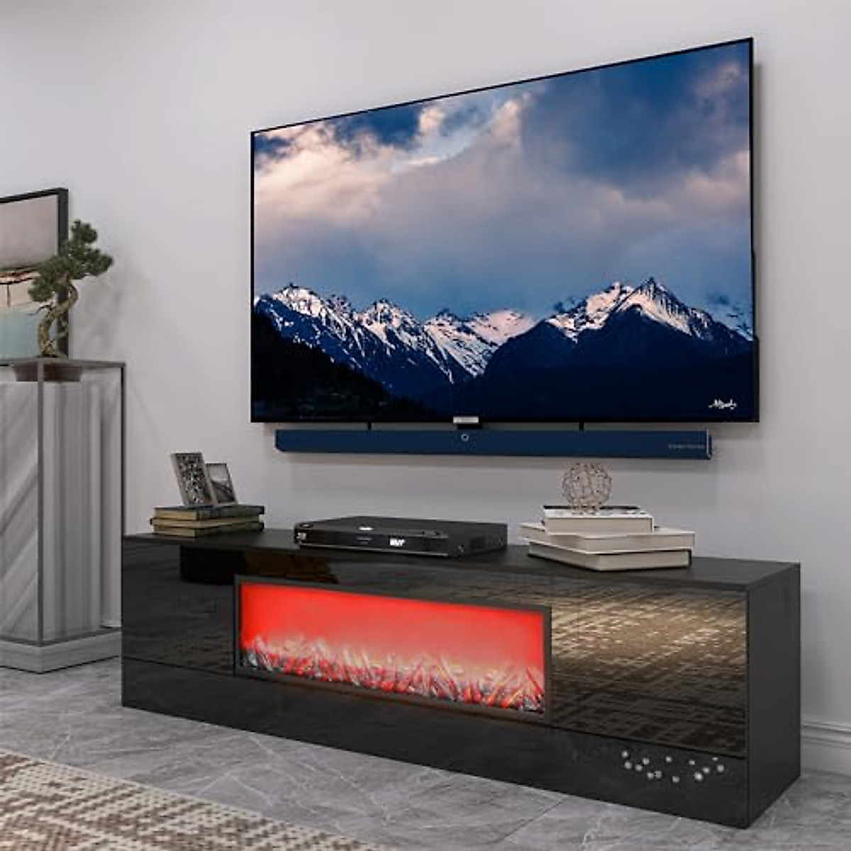Daxue 71” TV Stand with Electric Fireplace Removable, Black Entertainment Center with Storage, Media Console Cabinet for 75 inch TV