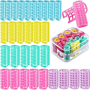 30 Pieces Plastic Hair Rollers - Self-Grip Curlers in 5 Sizes, No Heat Required for DIY Hair Styling and Salon Use
