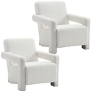 DM Furniture Modern Accent Chairs Set of 2, Cozy Sherpa Side Chairs Contemporary Reading Chair Single Sofa Slipper Chair for Bedroom/Living Room/Guest Room, White