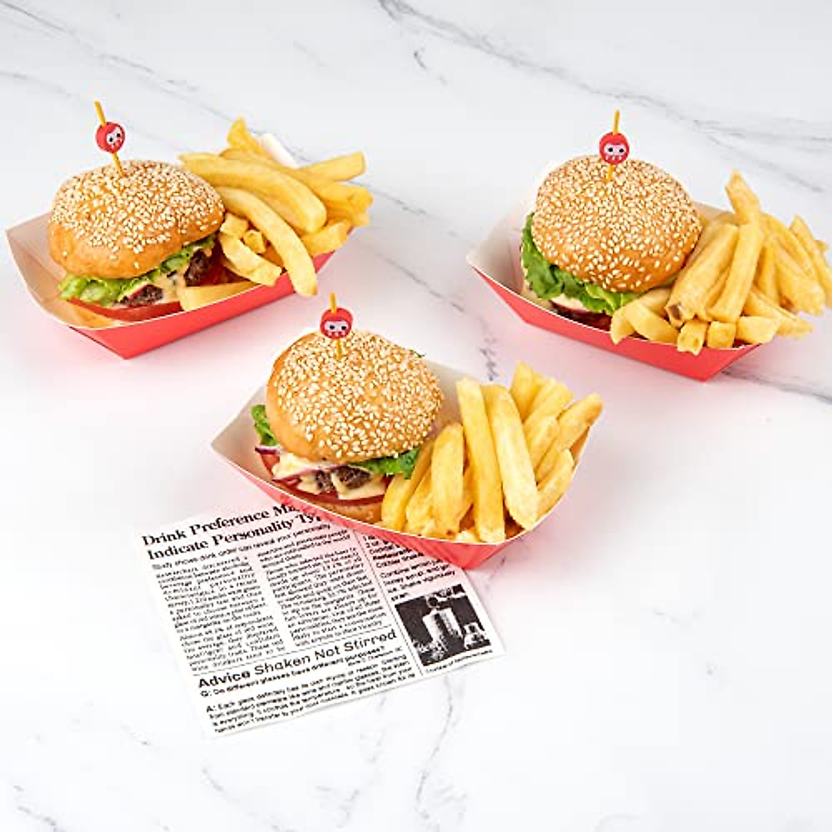 Restaurantware Bio Tek 3.3 x 2 x 1.5 Inch Food Boats, 50 Disposable Food Trays - Portable, Versatile, Red Paper Popcorn Boats, For Snacks, Appetizers, Or Treats, Use At Parties Or Carnivals