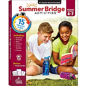 Summer Bridge Activities 6th to 7th Grade Workbooks, Math, Reading Comprehension, Writing, Science, Social Studies, Fitness Summer Learning, 7th Grade Workbooks All Subjects With Flash Cards