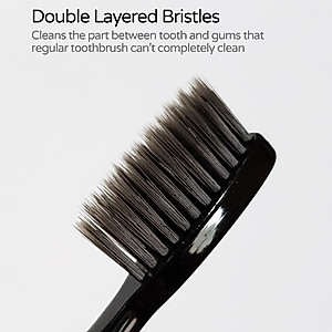 Dr. Dent Cladent Plus Charcoal Toothbrushes Regular Head Soft Whitening Brush for Adults Family Pack, Toothbrush for Gum Care, Individual Carrying Case & 4 Interdental Brush,(4 Colors,4 Pack)