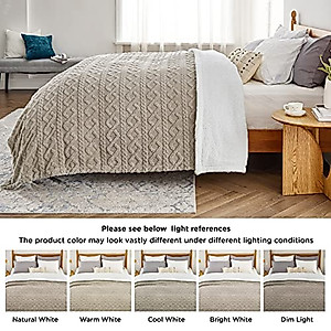 Bedsure Sherpa Fleece Blanket Twin Size for Bed - Fuzzy Soft Cozy Cable Throw for Couch, Thick Warm Blankets for Winter, Beige, 60x80 Inches