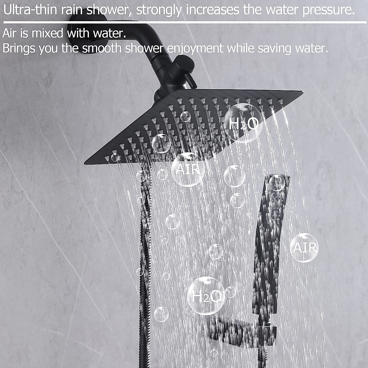 FSCEPIXI 2 Handles Shower Faucet Set,Rain Shower Head with Handheld Shower Combo Set,Dual 2 in 1 Shower System,Wall Mounted,Matte Black