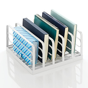 mDesign Metal Divided Stackable Purse Organizer for Closets, Bedrooms, Dressers, Shelves - Closet Shelf Storage Solution for Purses, Clutches, Wallets, Accessories - 5 Sections, 2 Pack - Matte White