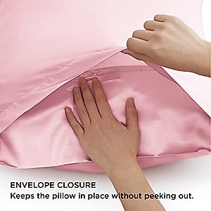 Bedsure Satin Pillowcase for Hair and Skin Queen - Pink Silky Pillowcase 2 Pack 20x30 Inches - Satin Pillow Cases Set of 2 with Envelope Closure, Similar to Silk Pillow Cases, Gifts for Women Men