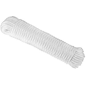 Nylon Rope 1/4 inch by 80 Ft - Use for Flag Pole Rope Replacement, Marine Rope, Hiking, and Camping Rope -Strong Outdoor Rope for Laundry Line, Tie, Pull, Swing, and More - White Rope - RamPro