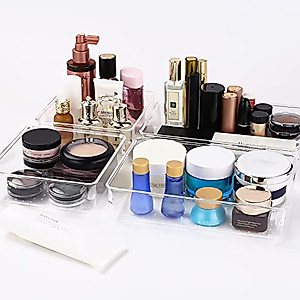 wudianbanCC 6 PCS Drawer Organizer Bins 2 Sizes Transparent Storage Tray, Desktop Organizer, Multifunctional Kitchen Drawer Organizer Tray,For BathroomDressing TableGadgetsOffice Drawer Organizer