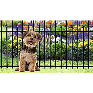 Black Steel Decorative Garden Fence Panels, Metal Fence Animal Barrier 36 in H x14.1 ft Long Landscape Border Fence Arched Top, Dog Fence Barrier