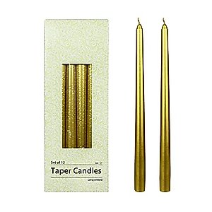 Zest Candle Inch, Metallic Bronze Gold 12-Piece Taper Candles, 12 inch, Count