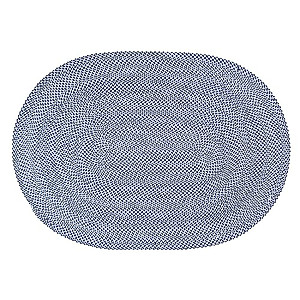 Super Area Rugs Tri-Color Cotton Farmhouse Braided Rug - Buffalo Check Blue,White,Gray 4' x 6' Oval