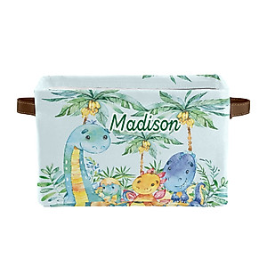 Cute Jungle Dinosaurs Personalized Storage Bins Basket Cubic Organizer with Durable Handle for Shelves Wardrobe Nursery Toy 1 Pack