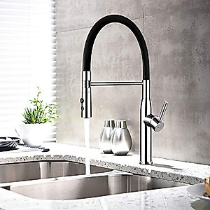 Yohom Black Kitchen Faucet with Pull Down Sprayer Stainless Steel Kitchen Sink Faucet High Arc Single Handle with Pull Out Dual Function Sprayer Modern Single Hole Faucet Brushed Finish