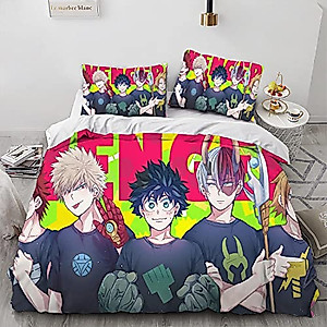 AKARDO Hero School Anime One for All Izuku Duvet Covers, Soft Microfiber Washed Duvet Cover Set 3 Pieces with Zipper Closure,Beding Set (14,Full (79"x90"))