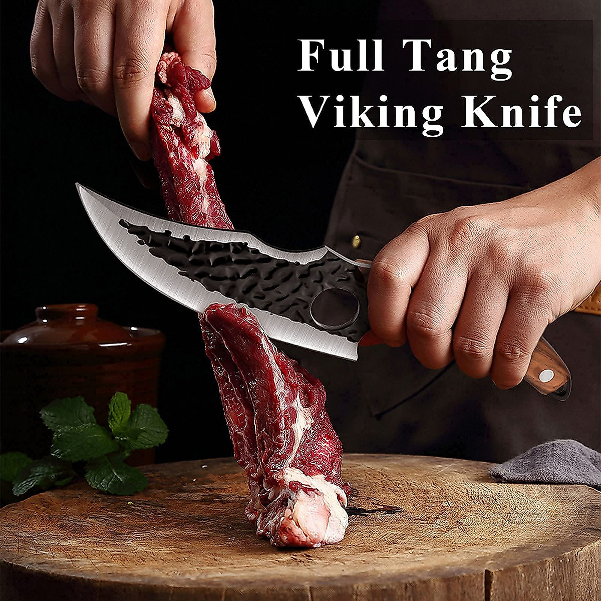 DRAGON RIOT Hybrid Viking Knife with Sheath Forged Boning Knife Multipurpose Meat Cleaver Butcher Knives Outdoor Camping BBQ Knife with Gift Box