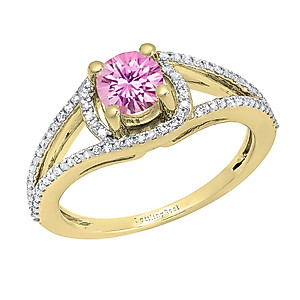 Dazzlingrock Collection 5.6 MM Round Lab Created Emerald & Natural White Diamond Women Split Shank Engagement Ring, 10K Yellow Gold, Size 8.5