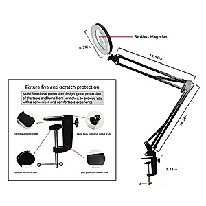 Magnifying Desk Lamp, Magnifying Glass with Light and Stand, 3 Color Modes, Magnifying Lamp with Clamp, Adjustable Swivel Arm with Light to Read Close Work (Black)