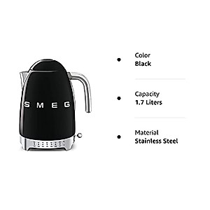 Smeg Black Stainless Steel 50's Retro Variable Temperature Kettle