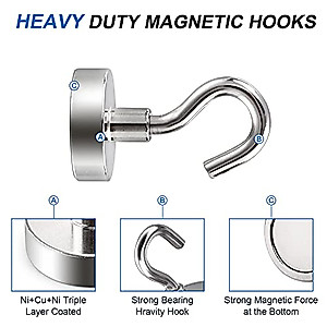 LOVIMAG Strong Magnetic Hooks, 25Lbs Rare Earth Magnets Heavy Duty with Hook for Refrigerator, Strong Cruise Hook for Hanging, Ceiling Magnets for Hanging, Grill and Kitchen- 25 Pack