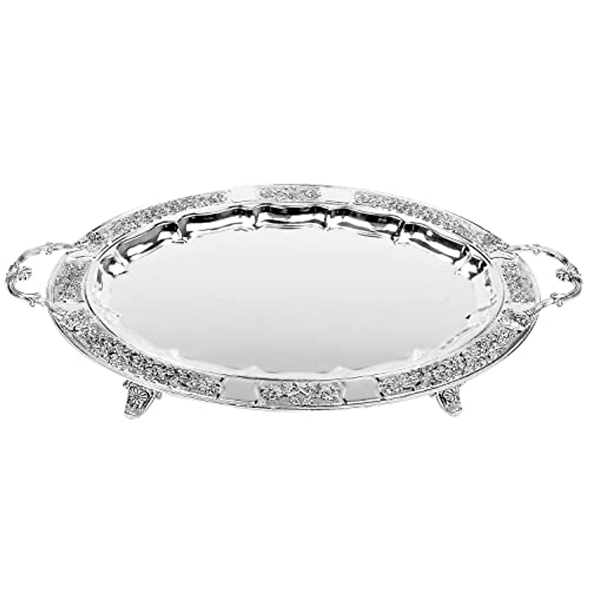 Silver Plated Menorah Tray with Handles - 16 Inch x 12 Inch - for Shabbos, Yom Tov, Hanukkah Drip Tray - Large Oval Silver Tray - Ner Mitzvah