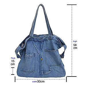 Large-capacity canvas bag women's diagonal denim Korean style large bag cloth bag student shoulder bag (Light blue)