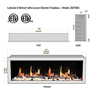 Litedeer Homes Gloria II 68 inch Smart Control Electric Fireplace Insert with WiFi Enable, ZEF68XS Silver White Fireplace 68