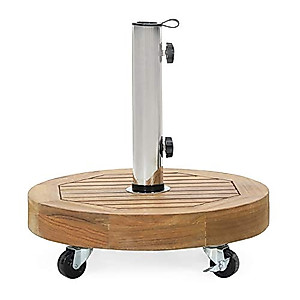 Christopher Knight Home 314641 Ralph Outdoor Umbrella Base, 17.75" D x 17.75" W x 17.00" H, Teak + Stainless Steel