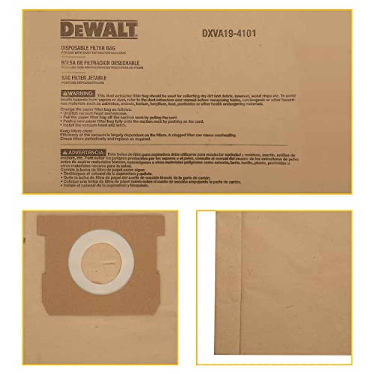 DEWALT DXVA19-4101 Dust Bag, Fit for 6-10 Gallon Wet/Dry Vacuum Cleaners, Compatible with DeWalt DXV06P DXV09P DXV09PA DXV10P DXV10PL DXV10S DXV10SA DXV10SB Wet/Dry Shop Vacuums, 3 Pack