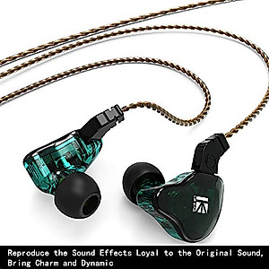 YINYOO KBEAR KS2 Earphones Stereo Bass in Ear Headphone, HiFi Over Ear Earbud in Ear for Drummers Noise Cancelling 1BA 1DD Hybrid IEM with Removable Cable for Running Walking (with mic, KS2 Black)