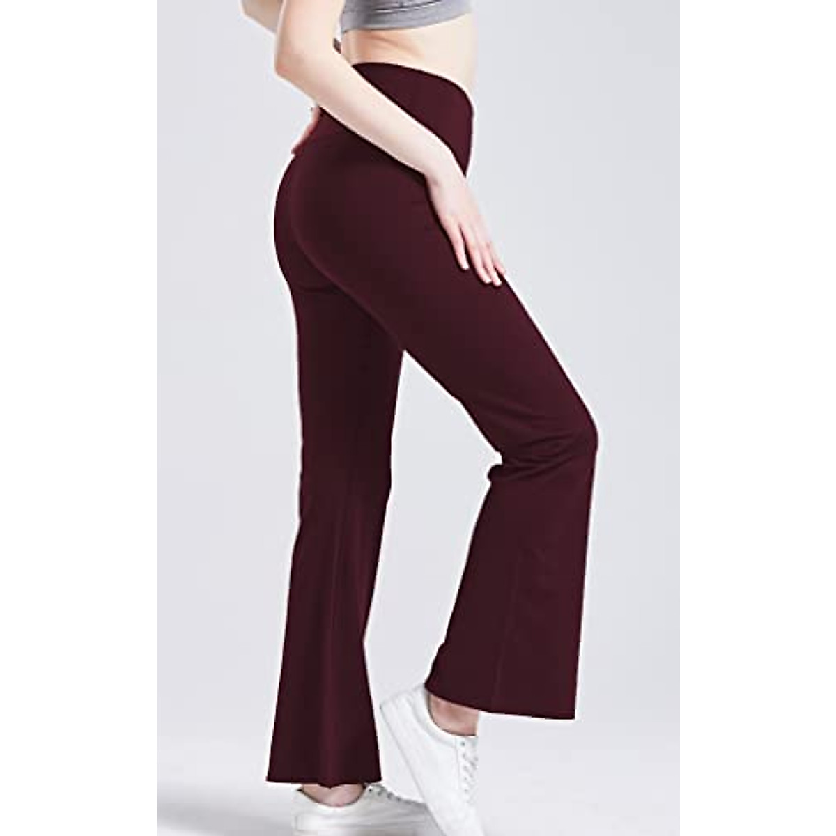 DANI CHINS Women's Casual Bootcut Yoga Pants V Crossover High Waisted Flare Workout Leggings (Burgundy, M)