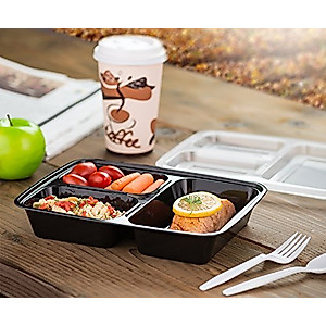 Ez Prepa 25 Pack 32oz 3 Compartment Meal Prep Containers with Lids -Food Storage Containers Plastic, Bento Box, Lunch Containers, Microwavable, Freezer and Dishwasher Safe, Food Containers