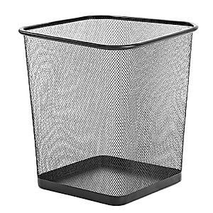Zuvo Square Mesh Waste Wastebasket Pack of 2 | Lightweight Waste Metal Basket Garbage Can | Metal Trash Bin Ideal for Kitchen Home Office Dorm Living Desk Bedroom, (16 Quart)(Black)(10.1" X 10")