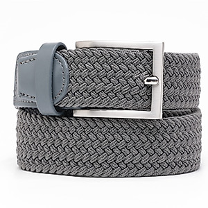 TOUGERJOY Mens Stretch Belt, Woven Elastic Braided Web Belt Casual for Golf Hunting Pants Jeans Medium Grey