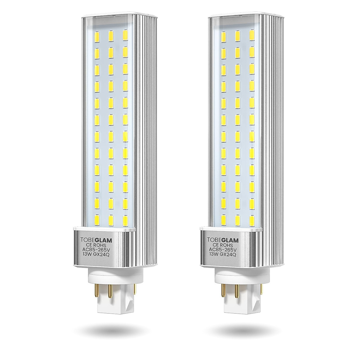 TOBEGLAM 13W GX24q 4 Pin LED Light Bulb,26W CFL Equivalent,6000k Cool White Plug in G24q Led Bulb,GX24q Base,1200 Lm Ballast Dependent,GX24q LED PL Horizontal Recessed Bulb Daylight 180° Beam Angle