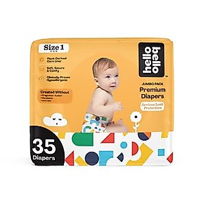 Hello Bello Premium Baby Diapers Size 1 I 35 Count of Disposeable, Extra-Absorbent, Hypoallergenic, and Eco-Friendly Baby Diapers with Snug and Comfort Fit I Building Blocks